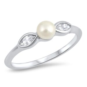 white cz simulated pearl fashion ring new .925 sterling silver band size 9