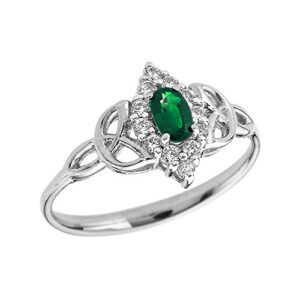 birthstone engagement rings oval emerald and diamond 10k white gold trinity knot proposal ring(size 4)