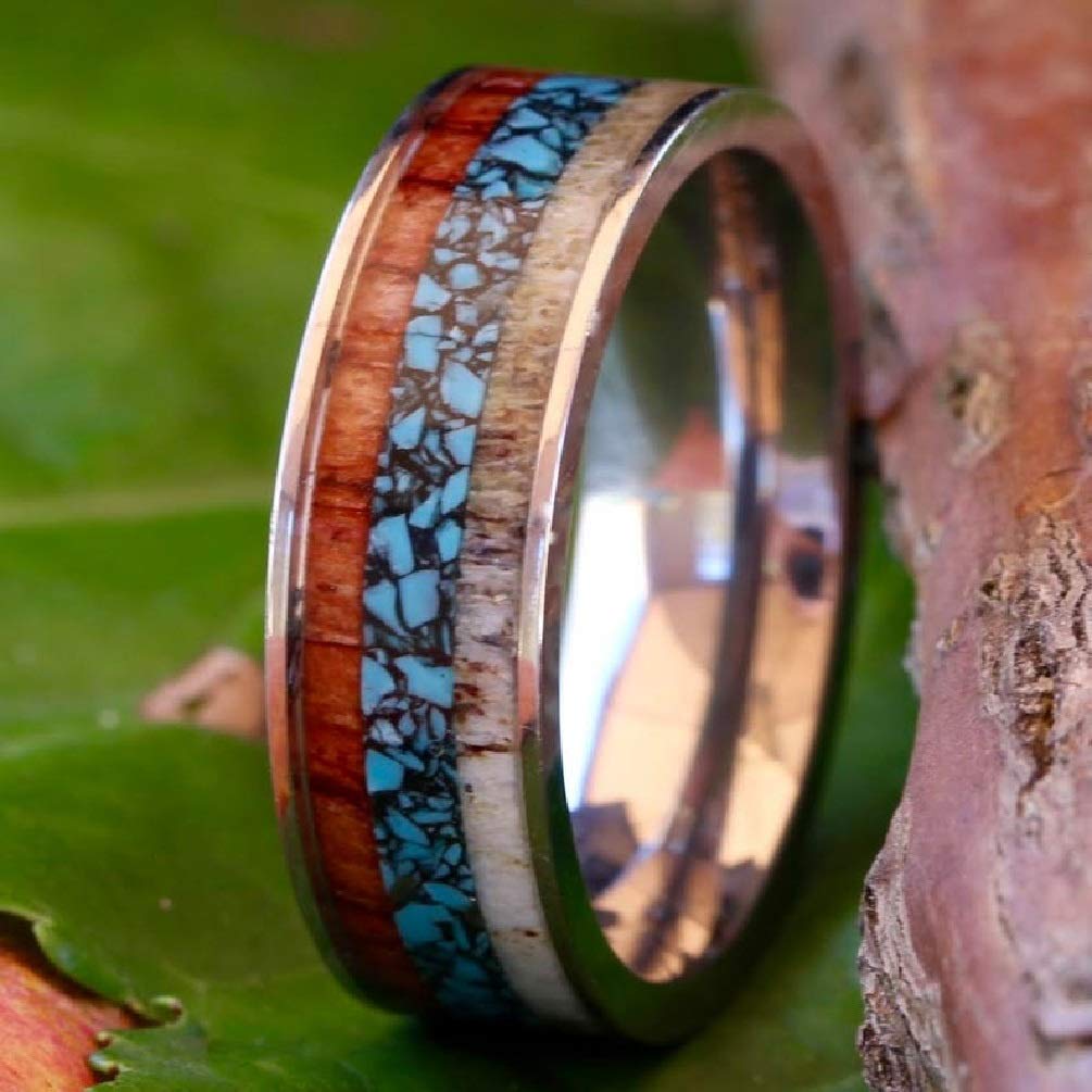 Deer Antler Turquoise Wood Wedding Ring - Turquoise Ring - Wood Ring - Wooden Rings - Wooden Ring - Wood Rings - Wooden Rings for Crafts - Wooden Rings for Women - Wooden Rings for Men (8)