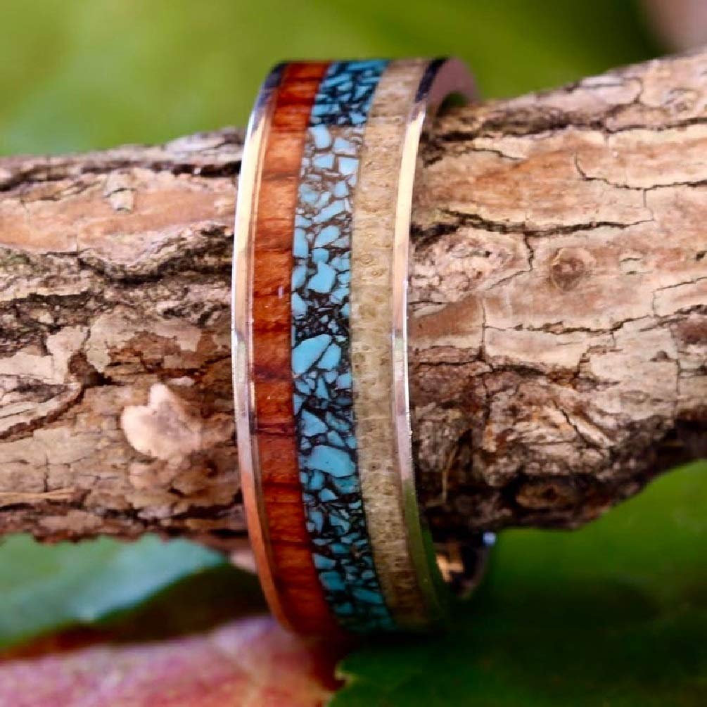 Deer Antler Turquoise Wood Wedding Ring - Turquoise Ring - Wood Ring - Wooden Rings - Wooden Ring - Wood Rings - Wooden Rings for Crafts - Wooden Rings for Women - Wooden Rings for Men (8)