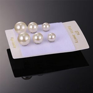 U7 Pearl Earrings for Women Surgical Stainless Steel Post Round 5mm 7mm 9mm Cultured Freshwater Pearls Ball Stud Earrings Set 3 Pairs