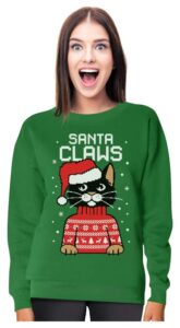 tstars santa claws sweatshirt women teen girls cat ugly christmas sweater style x-large green