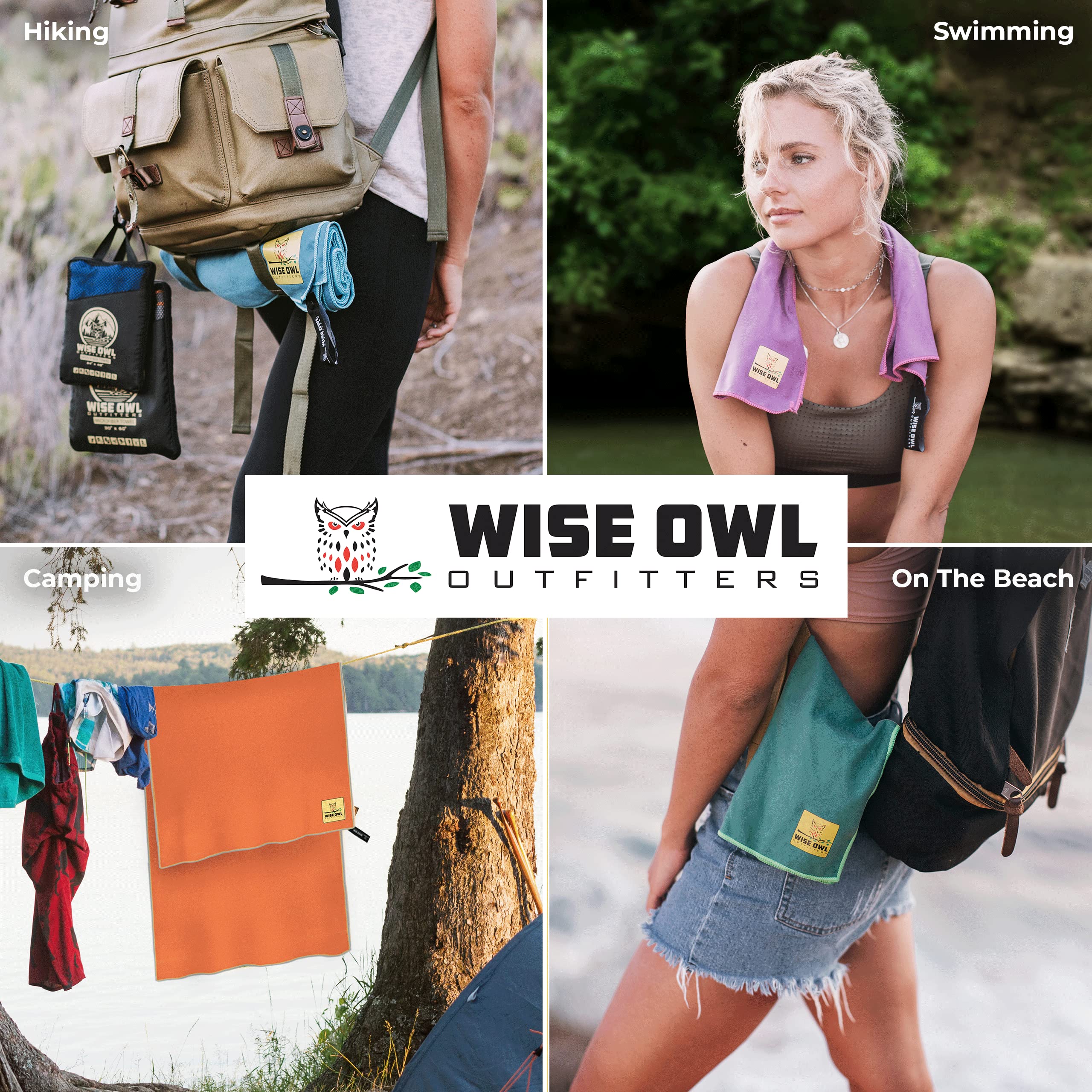 Wise Owl Outfitters Camping Towel - Camping Accessories, Quick Dry Microfiber Towel for Travel, Hiking, Yoga, Workout, and Backpacking, Purple