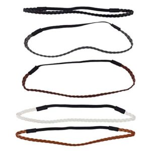 LUX ACCESSORIES Assorted Pu Leather Braided Stretch Headband Headwrap Set (5pc)