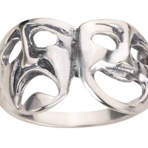 CloseoutWarehouse 925 Sterling Silver Comedy Tragedy Theatre Mask Ring Size 10