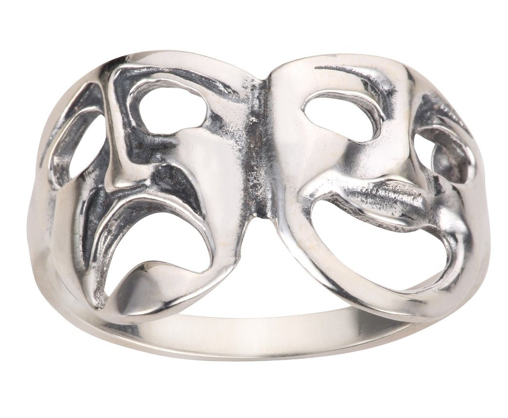 CloseoutWarehouse 925 Sterling Silver Comedy Tragedy Theatre Mask Ring Size 10