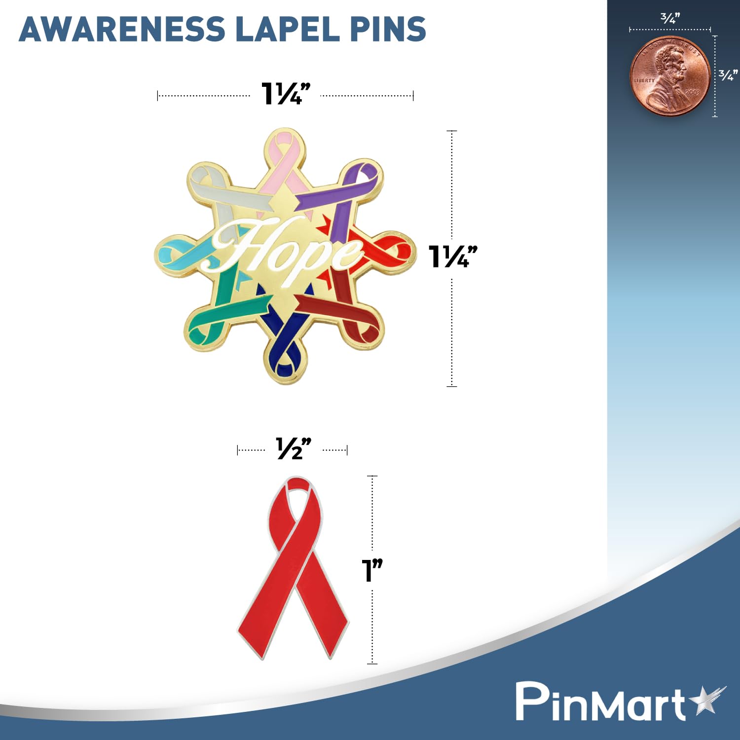 PinMart Awareness Enamel Lapel Pin – Nickel Plated Hope Ribbons Pin – Cancer Prevention Support and Awareness Ribbons – Jewelry Brooch Pin with Secure Clutch Back