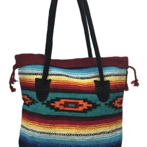 Monterrey Ladies Tote Purse Handwoven Southwestern Aztec Print Suede Handles R