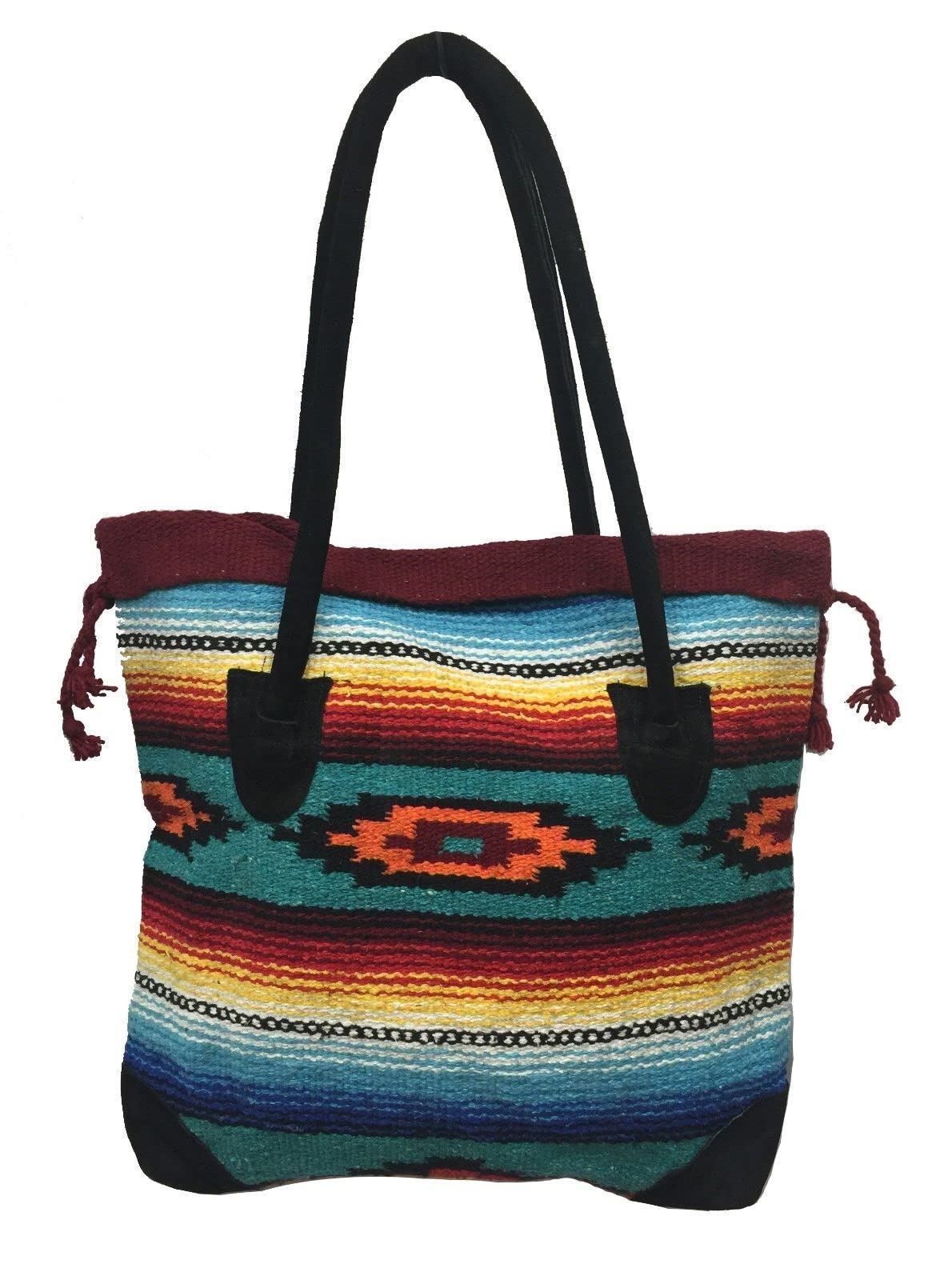 Monterrey Ladies Tote Purse Handwoven Southwestern Aztec Print Suede Handles R