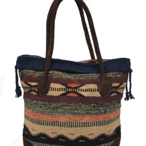 Monterrey Ladies Tote Purse Handwoven Southwestern Aztec Print Suede Handles R