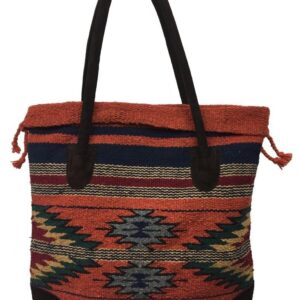 Monterrey Ladies Tote Purse Handwoven Southwestern Aztec Print Suede Handles R