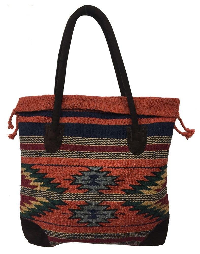 Monterrey Ladies Tote Purse Handwoven Southwestern Aztec Print Suede Handles R