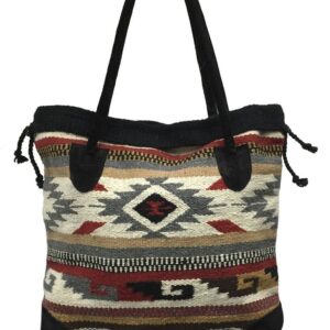 Monterrey Ladies Tote Purse Handwoven Southwestern Aztec Print Suede Handles R