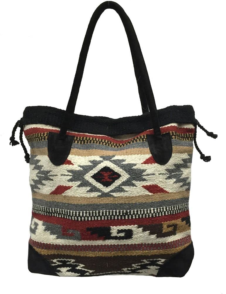 Monterrey Ladies Tote Purse Handwoven Southwestern Aztec Print Suede Handles R