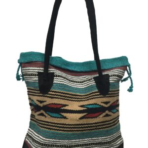 Monterrey Ladies Tote Purse Handwoven Southwestern Aztec Print Suede Handles R