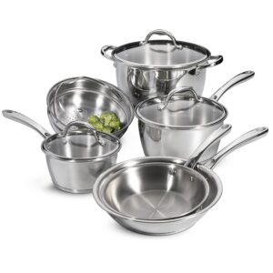 tramontina 80154/567ds tri-ply base stainless-steel cookware set, induction-ready, 9-piece