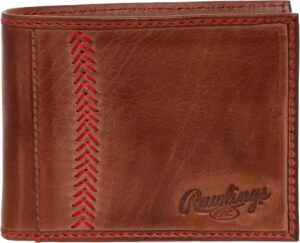 rawlings mens tanned-leather baseball stitch embroidered wallet - (dark brown)