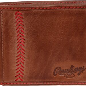 Rawlings Mens Tanned-leather Baseball Stitch Embroidered Wallet - (Dark Brown)