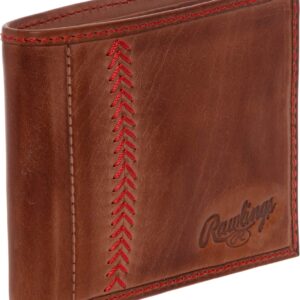 Rawlings Mens Tanned-leather Baseball Stitch Embroidered Wallet - (Dark Brown)