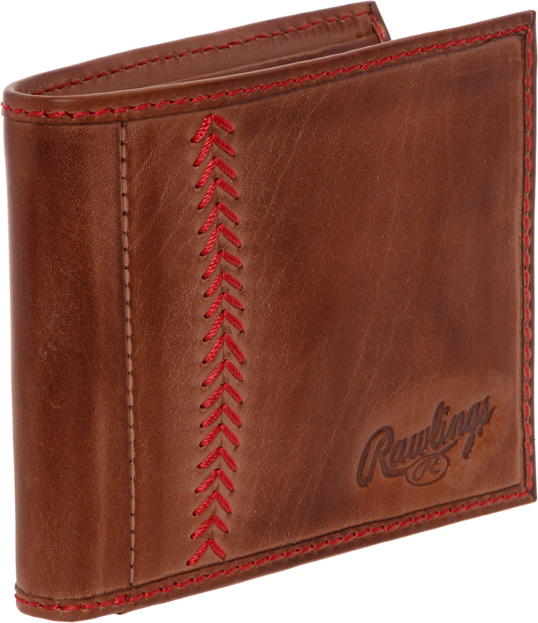 Rawlings Mens Tanned-leather Baseball Stitch Embroidered Wallet - (Dark Brown)