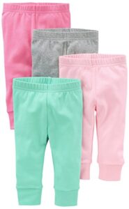 simple joys by carter's baby girls' 4-pack pant, mint green/pink/grey, 6-9 months