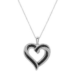 gilded sterling silver 1/4cttw natural round-cut black diamond heart pendant-necklace with an 18 inch chain