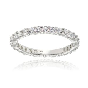 hoops & loops sterling silver cubic zirconia 2mm round-cut eternity band ring