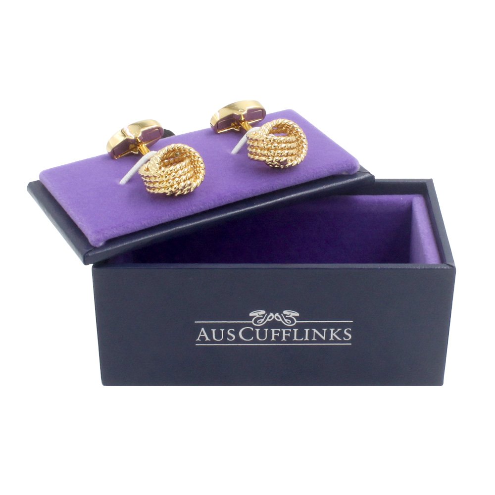 Gold Cuff Links | Gold Knot Cufflinks for Men | Golden Link Cufflinks | Premium Cuff Links | Husband Present