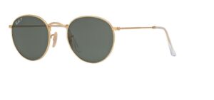 ray-ban rb3447 round metal 112/58 50m matte gold/green polarized sunglasses for men for women + bundle with designer iwear eyewear kit