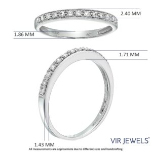 Vir Jewels 1/6 carat (ctw) Diamond Wedding Anniversary Band for Women, Half Eternity Petite Round Diamond Engagement Ring 10K White Gold Prong Set with Milgrain 0.16 cttw, Size 7