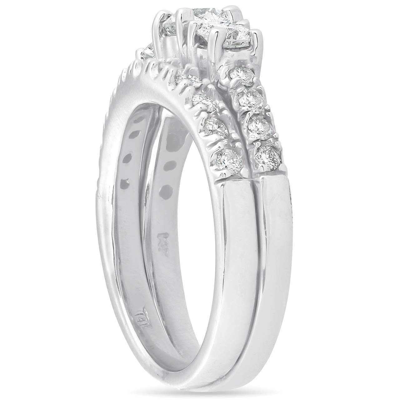 P3 POMPEII3 1 1/2 ct 3-Stone Diamond Engagement Ring Matching Wedding Band Set White Gold - Size 4