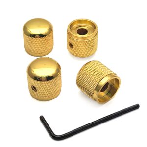 saphue 4 pcs metal volume tone dome tone guitar speed control knobs with allen keys screws set for fender strat telecaster gibson les paul electric guitar or bass（gold）