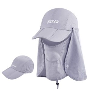 icolor sun cap fishing hats,outdoor upf 50+ folding sun protection removable neck and face flap cover for man women lightgray