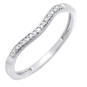 dazzlingrock collection round white diamond enhancer guard curved stackable wedding band for women (0.10 ctw) in 925 sterling silver size 7