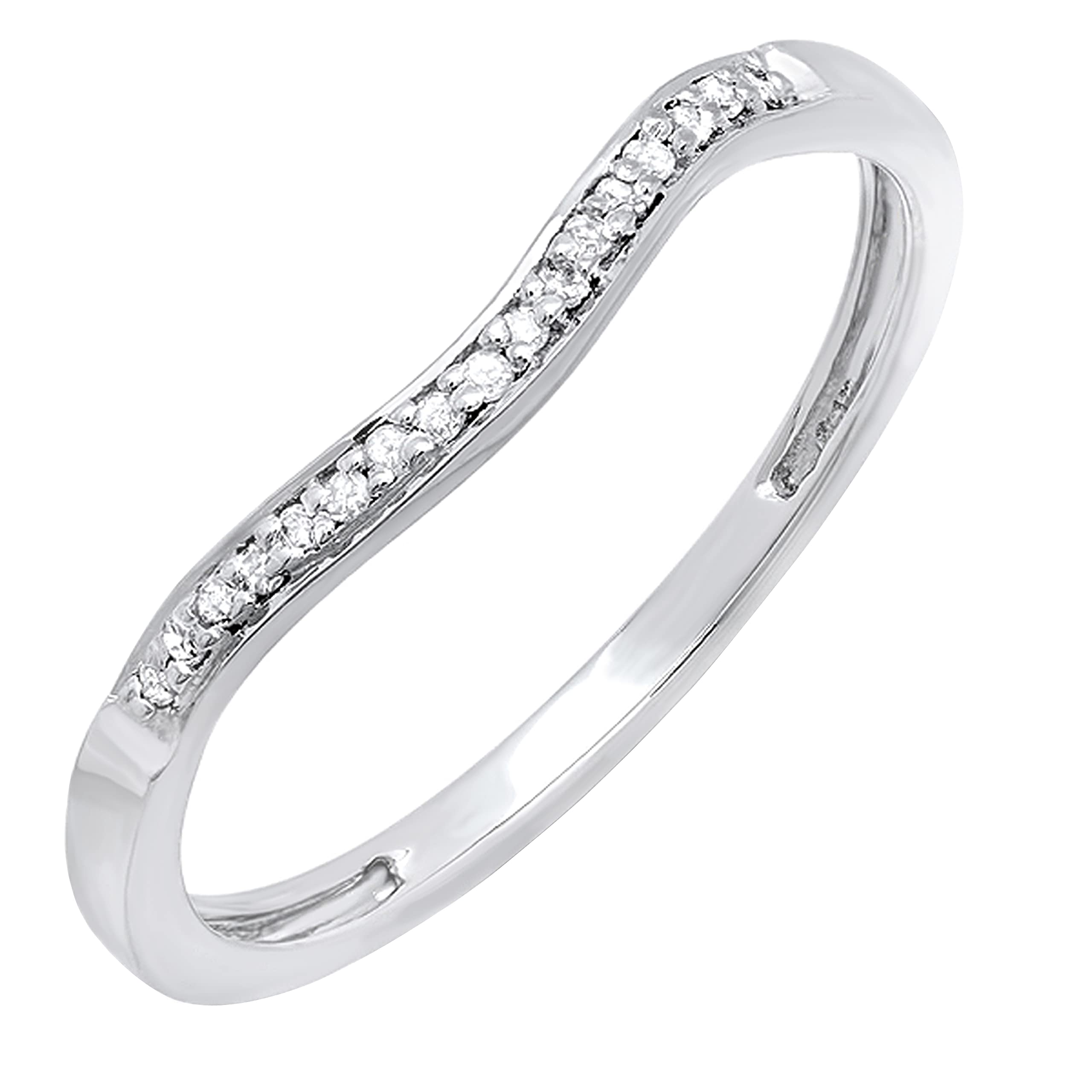 Dazzlingrock Collection Round White Diamond Enhancer Guard Curved Stackable Wedding Band for Women (0.10 ctw) in 925 Sterling Silver Size 7