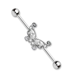 pierced owl 14ga 316l surgical steel cz crystal butterfly industrial barbell (clear)