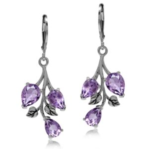 silvershake 4.66ct. genuine amethyst 925 sterling silver leaf leverback dangle earrings