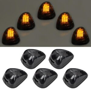 5pcs smoke lens with amber led cab roof marker lights, roof top lamp running light replacement accessories for ford 1999-2016 f150 f250 f350 f450 f550 super duty pickup trucks suv