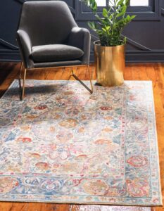 unique loom austin collection botanical, medallion, vintage area rug, 8' 0" x 10' 0", beige/blue