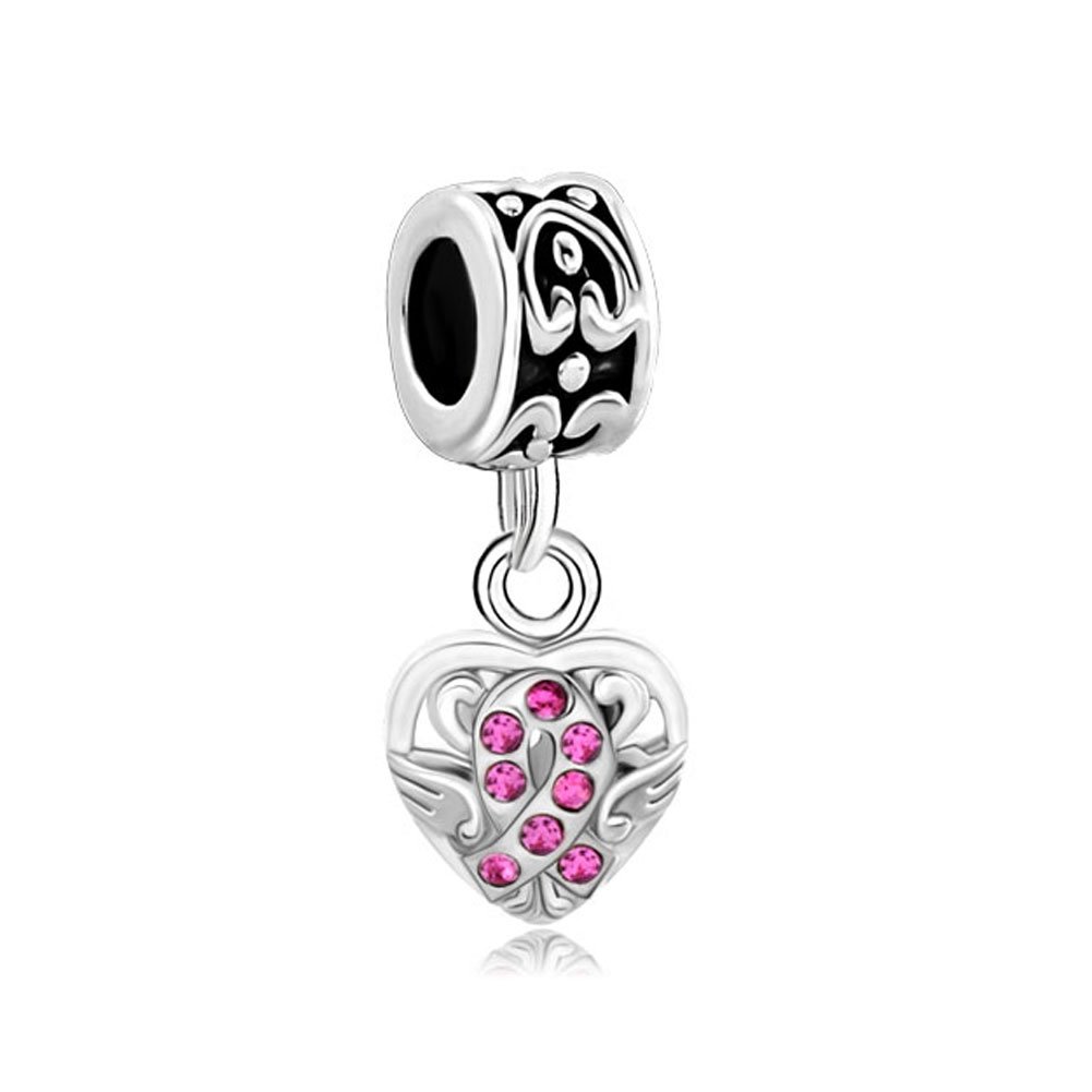 LovelyCharms Ribbon Breast Cancer Awareness Charm Heart Fits Bracelets