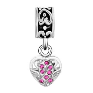 LovelyCharms Ribbon Breast Cancer Awareness Charm Heart Fits Bracelets