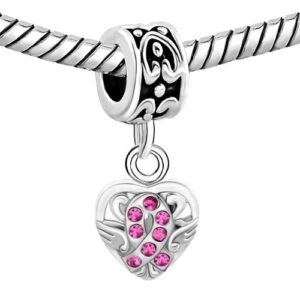 LovelyCharms Ribbon Breast Cancer Awareness Charm Heart Fits Bracelets