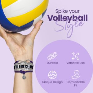 Volleyball Bracelet- Ideal Gifts. Adjustable Charm Bracelet with Moveable Letters, Infinity Symbol & Silver Volleyball Charm. Fashionable Bracelet by SportyBella. (Purple)