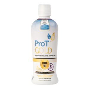 prot gold liquid collagen protein shot, 17g clear protein nano-hydrolyzed grass fed collagen, 2g arginine for wound support, gluten free, sugar free, 0g carbs, non gmo, berry, 30 fl oz bottle