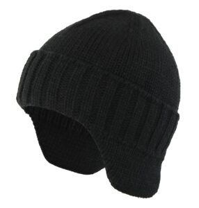 home prefer mens winter knit earflap hat velvet lining cuffed beanie cap with ear flaps black