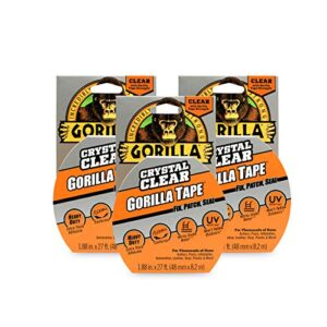 gorilla crystal clear duct tape, 1.88" x 9 yd, clear, (pack of 3)