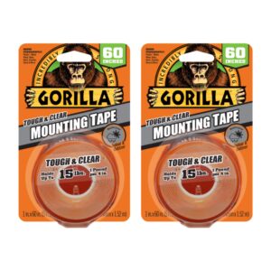 gorilla tough & clear, double sided mounting tape, weatherproof, 1" x 60", clear, (pack of 2)