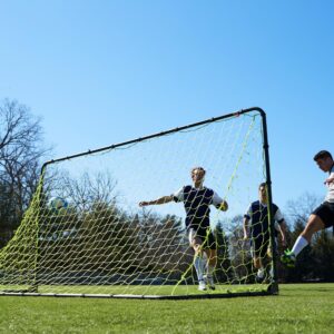 Franklin Sports Premier Steel - Folding Backyard Soccer Goal with All Weather Net - Kids Backyard Soccer Net - Easy Assembly - 10x5' - Black