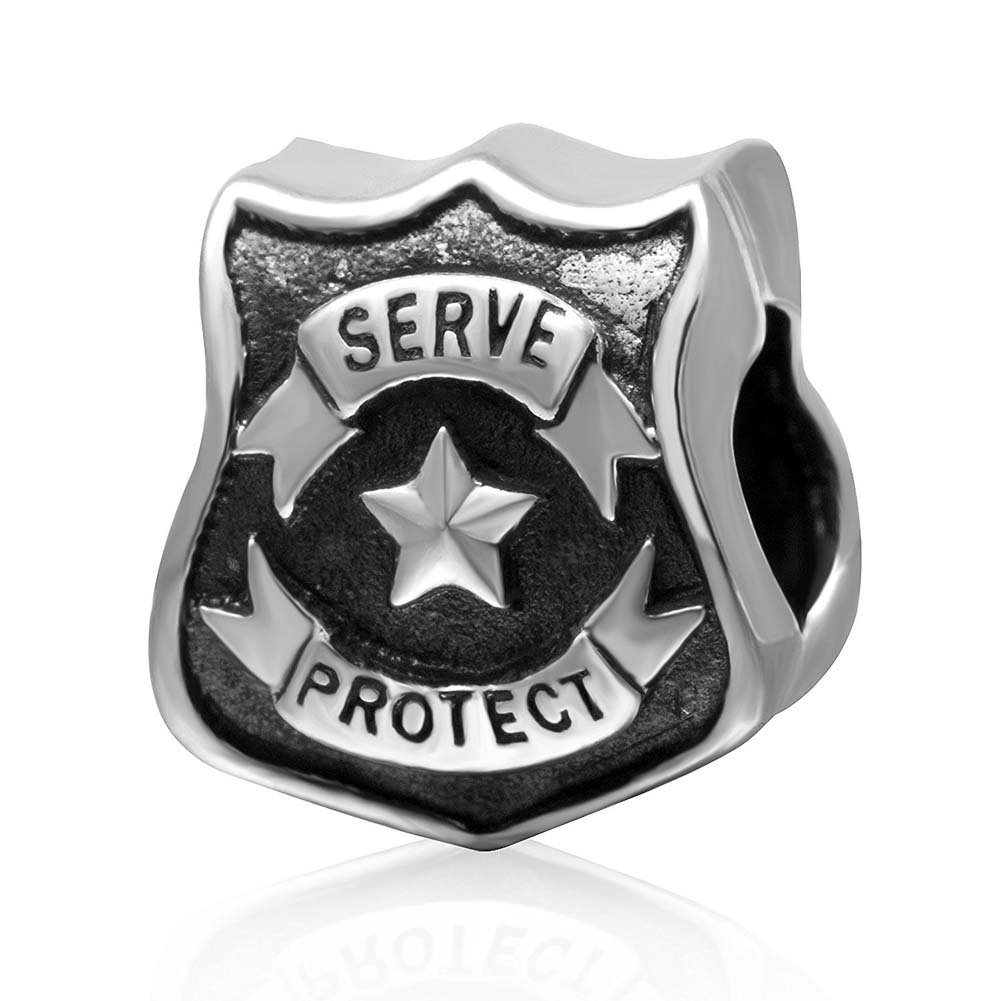 Shield Charm 925 Sterling Silver To Serve and Protect Charm United States National Guard Police Badge Charms for Charm Bracelet