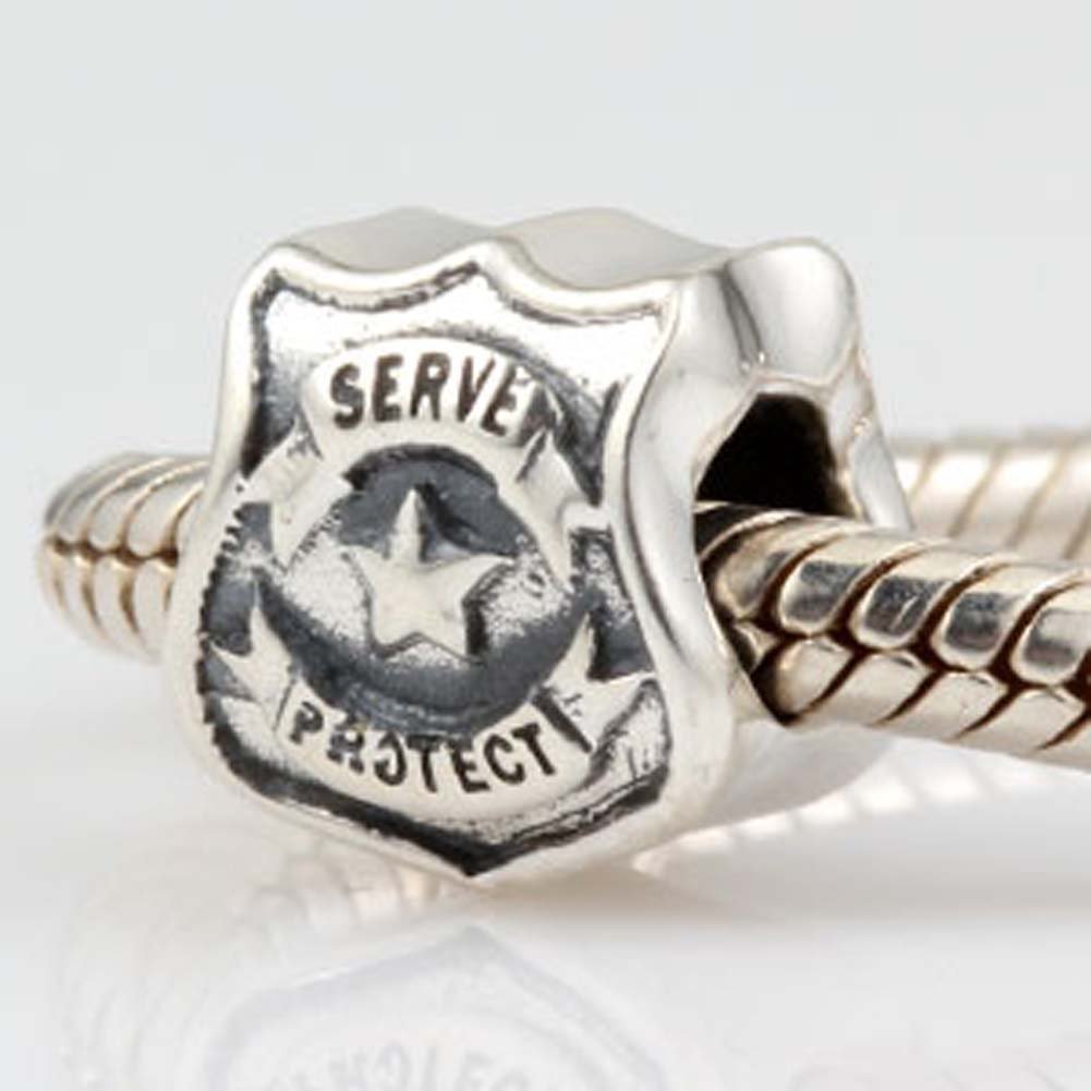 Shield Charm 925 Sterling Silver To Serve and Protect Charm United States National Guard Police Badge Charms for Charm Bracelet